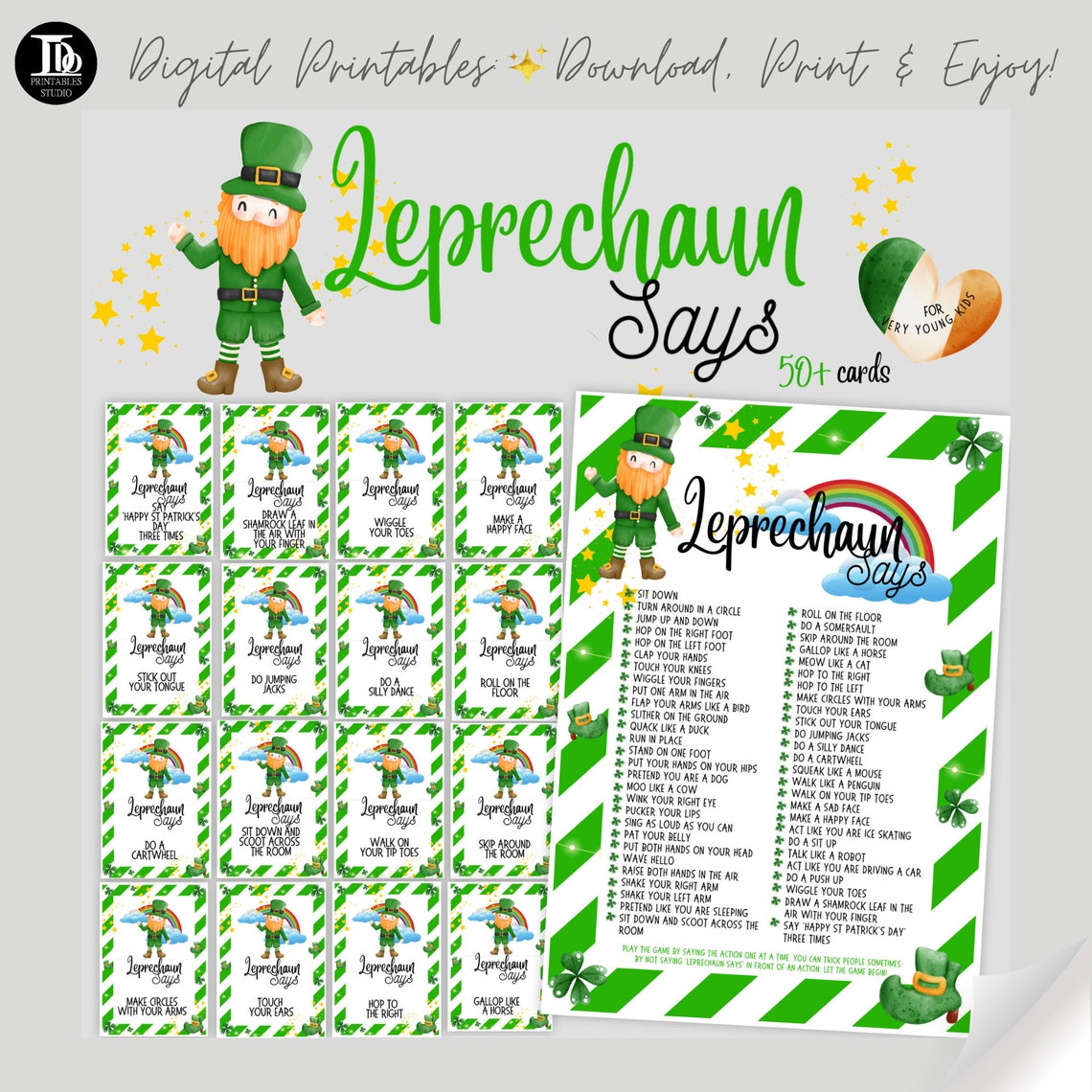St Patrick's Day Kids Party Activity Cards | Leprechaun Says Game ...