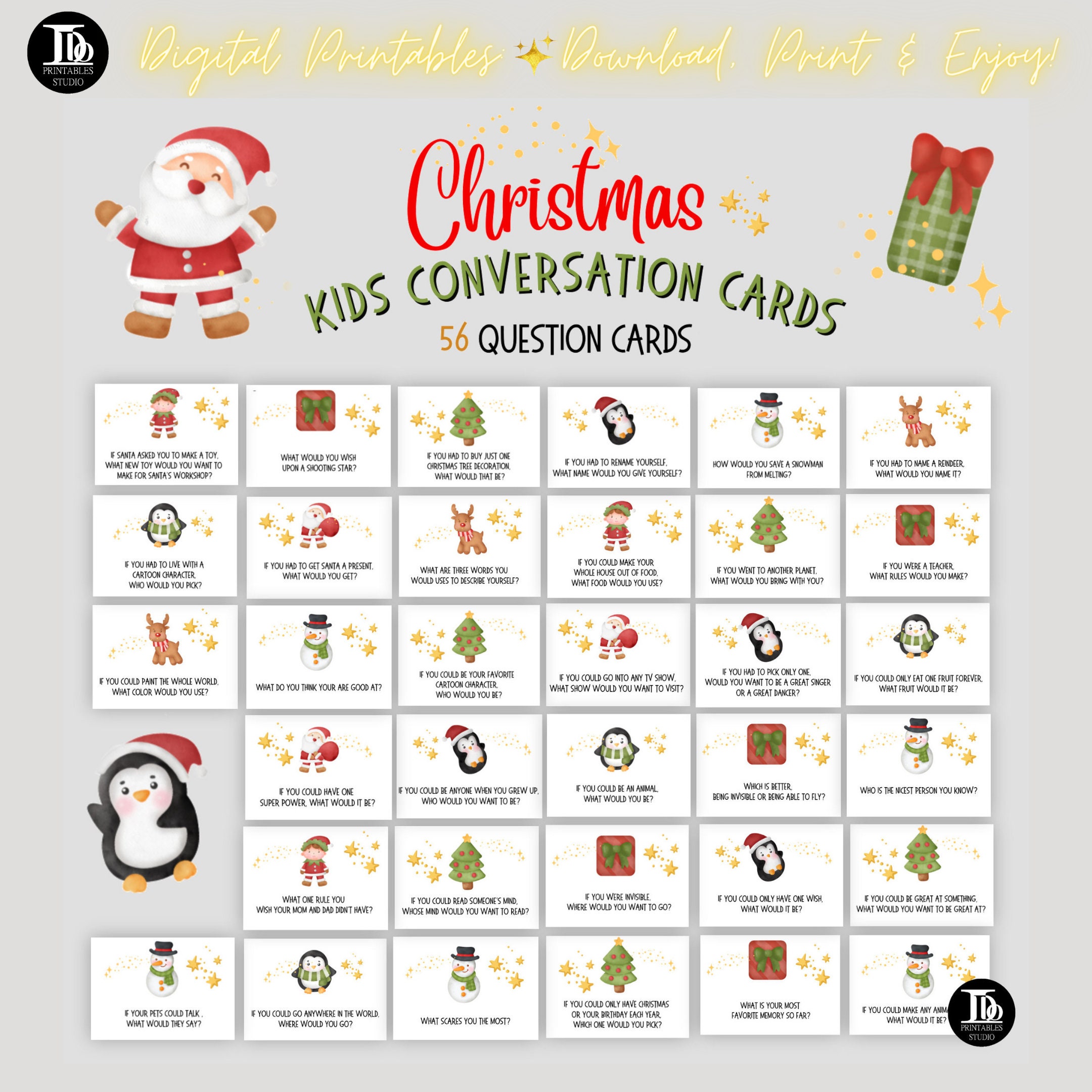 Printable Christmas Kids Conversation Cards | Christmas Dinner Table ...