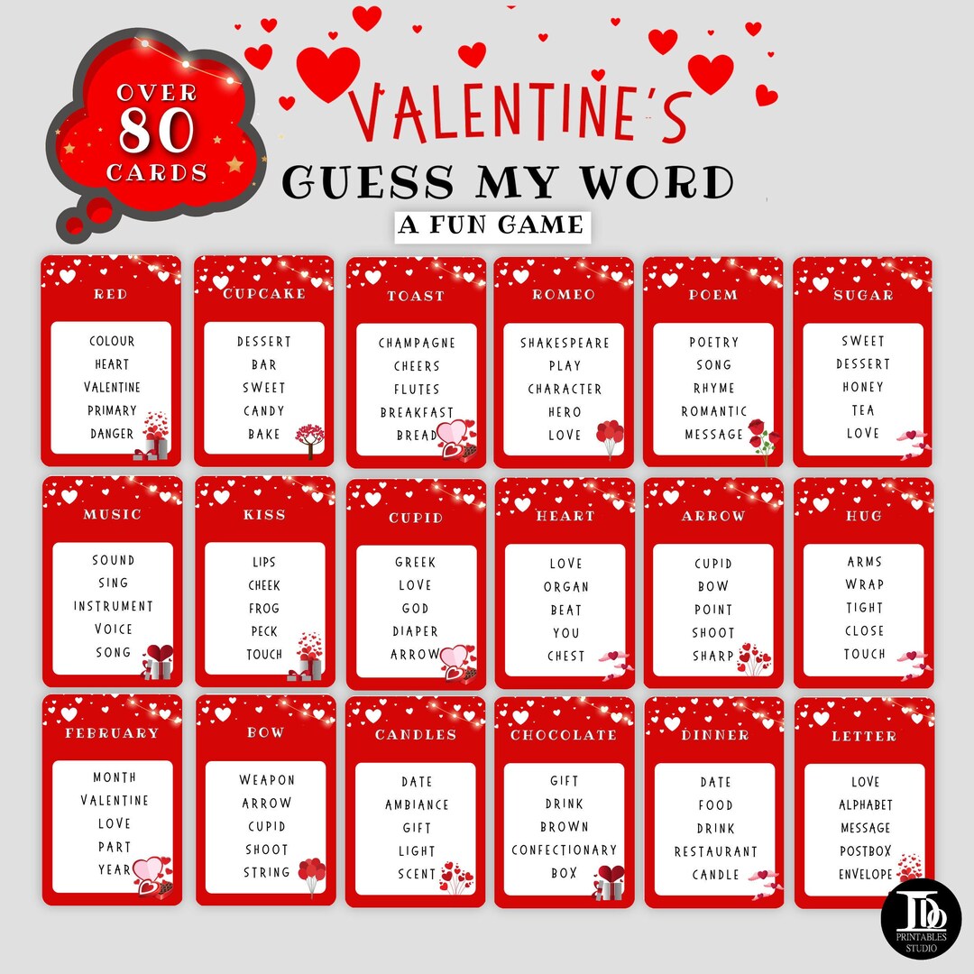 Valentine's Day Word Game Cards Valentine's Party - Etsy