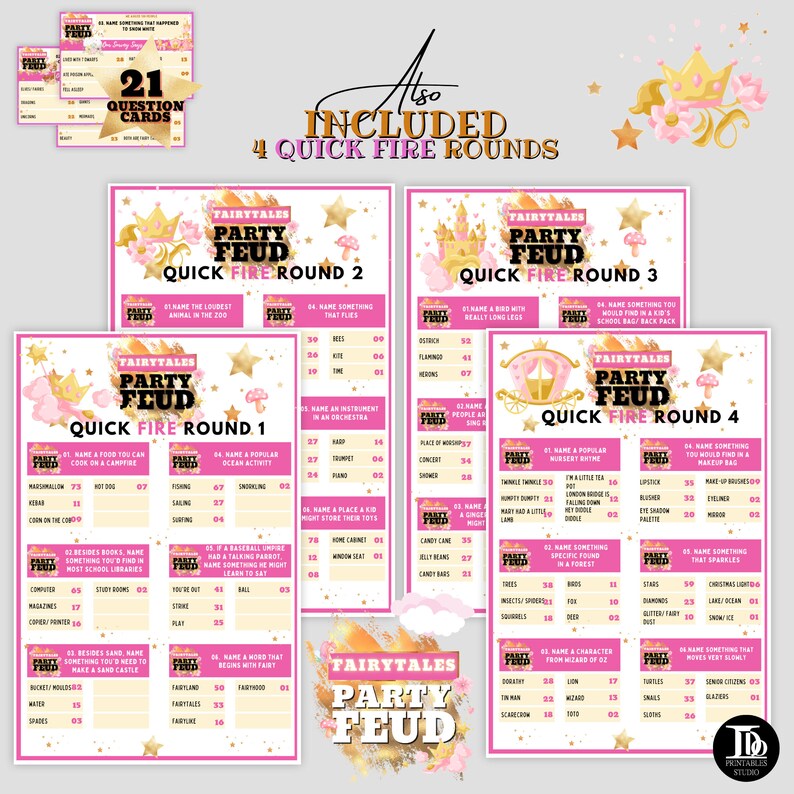 Fairy Party Feud Game Family Friendly Game Cards Princess Themed ...