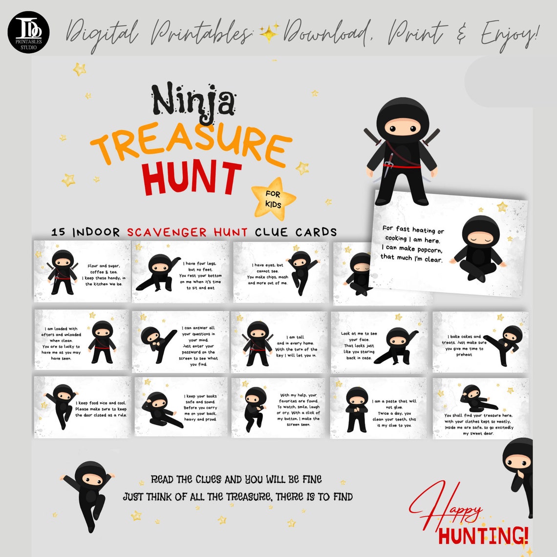 Ninja Treasure Hunt for Kids | Printable Scavenger Hunt Clue Cards ...