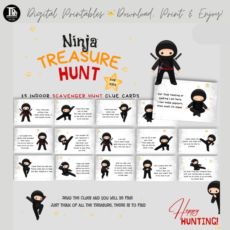 Ninja Treasure Hunt for Kids | Printable Scavenger Hunt Clue Cards ...