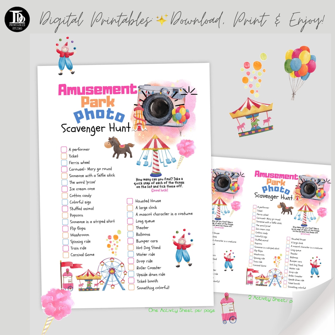 Amusement Park Photo Scavenger Hunt | Theme Park Treasure Hunt for Kids ...