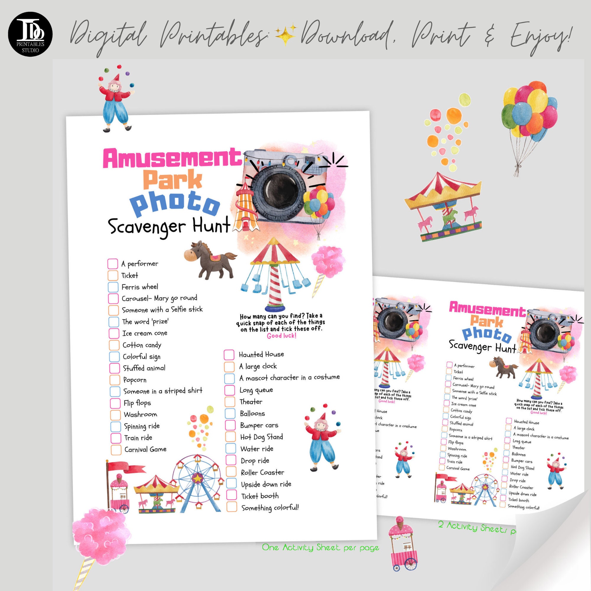 Amusement Park Photo Scavenger Hunt | Theme Park Treasure Hunt for Kids ...