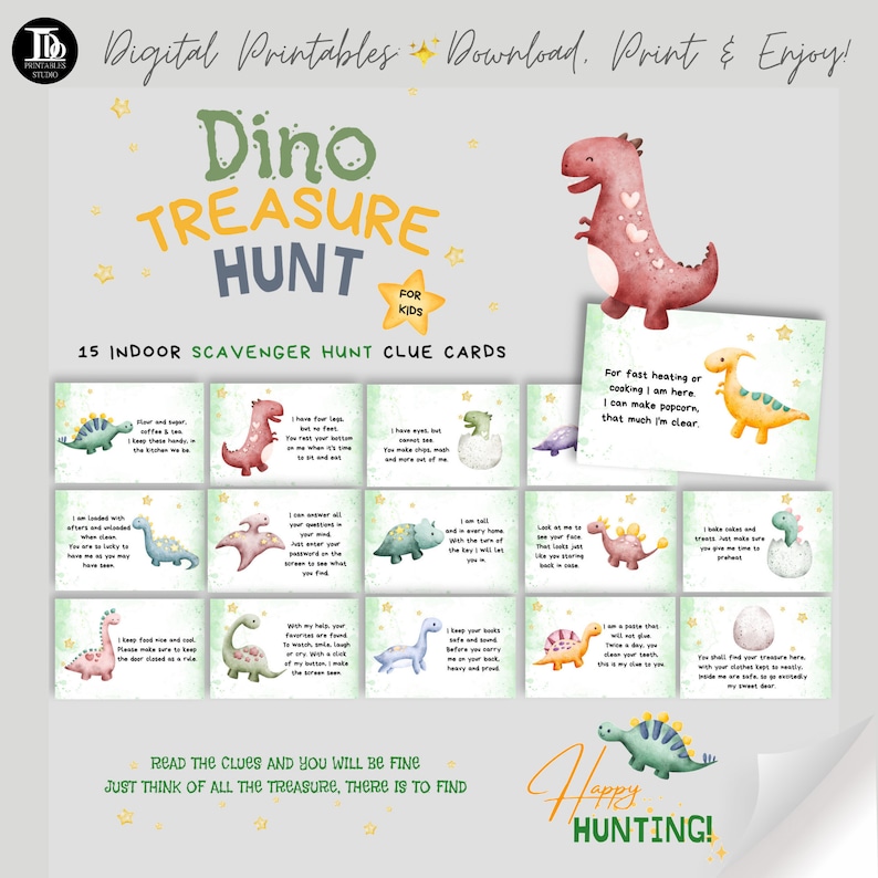 Dino Treasure Hunt for Kids | Indoor Dinosaur Party Activity Scavenger ...
