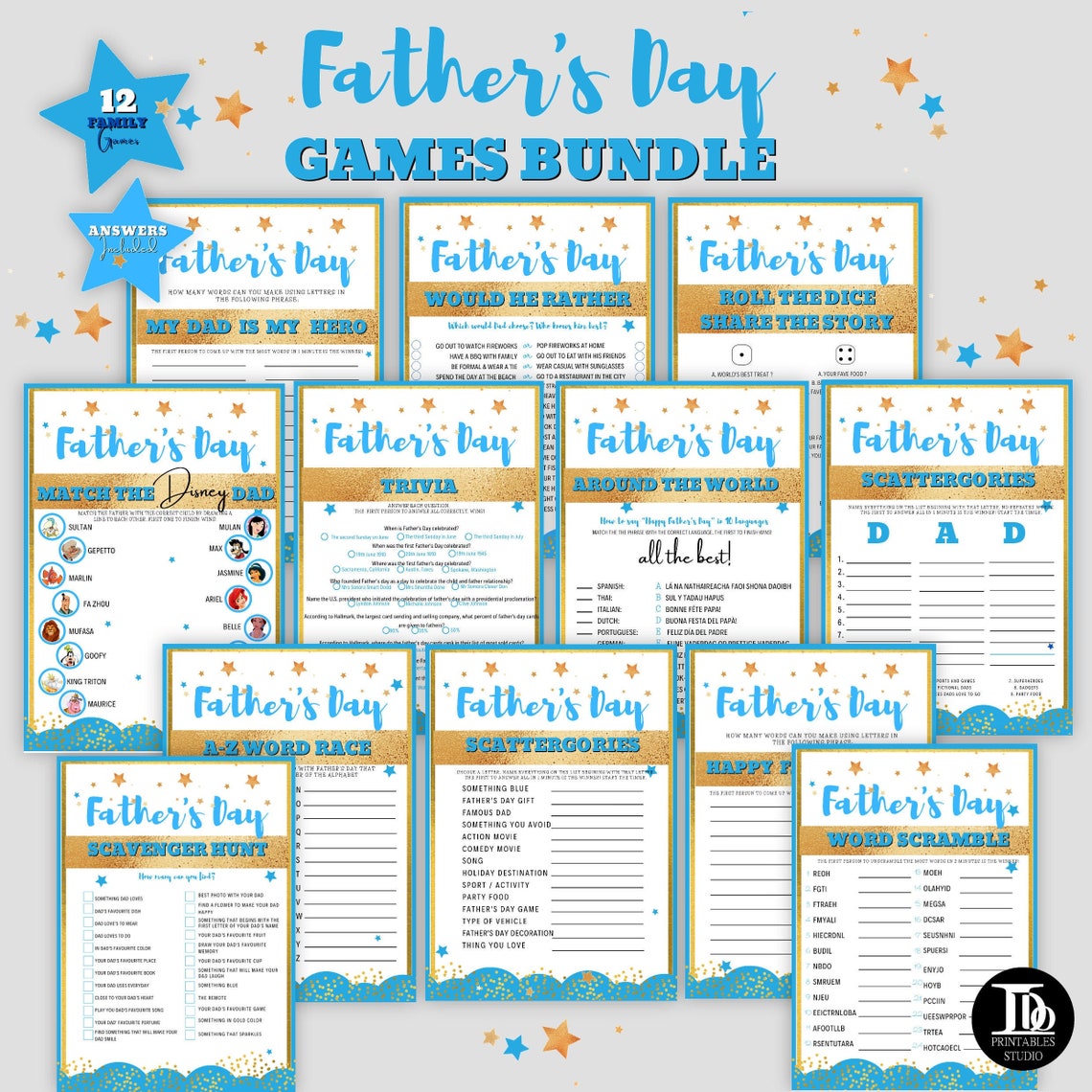 Father's Day Game Bundle / Father's Day Trivia / Match | Etsy