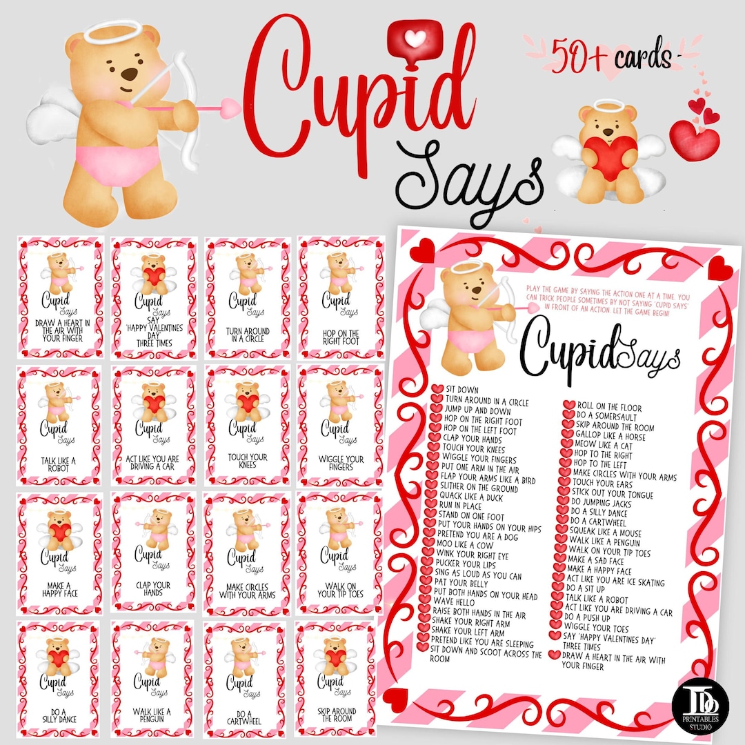 Valentine's Day Kids Party Activity Cards Cupid Says - Etsy