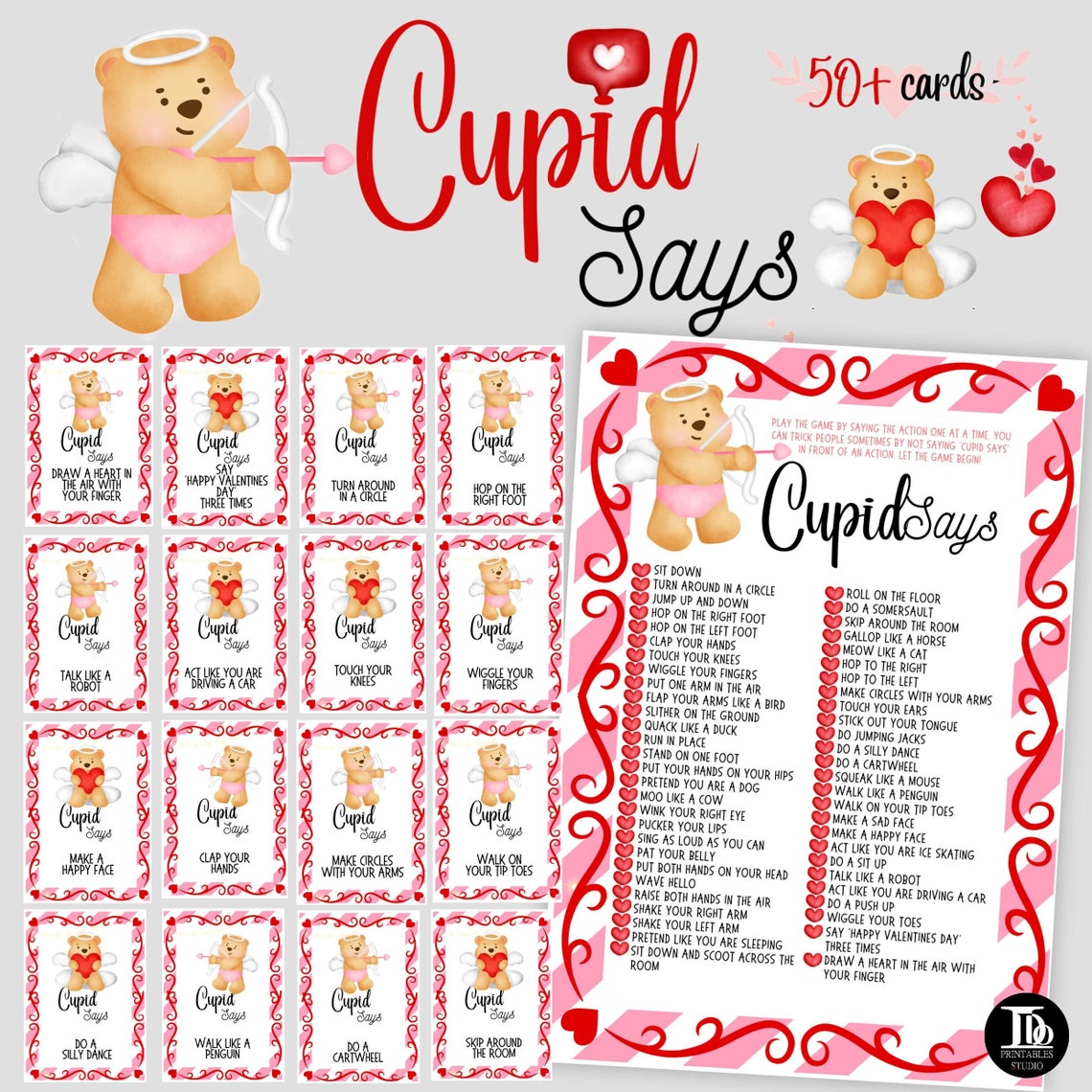 Valentine's Day Kids Party Activity Cards Cupid Says | Etsy