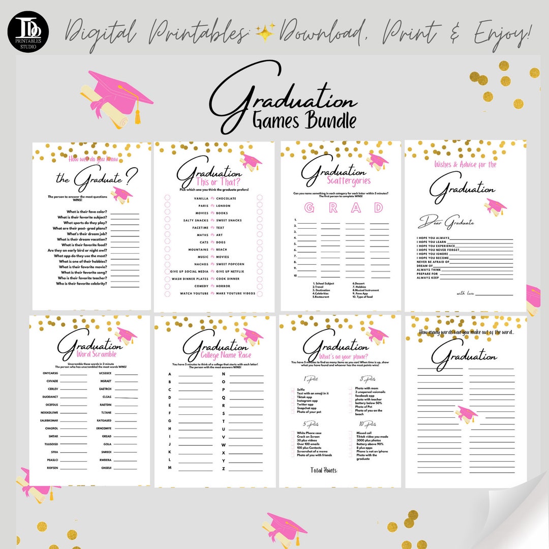 Graduate Party Games Package / Pink & Gold / Word Scrable / Graduation ...