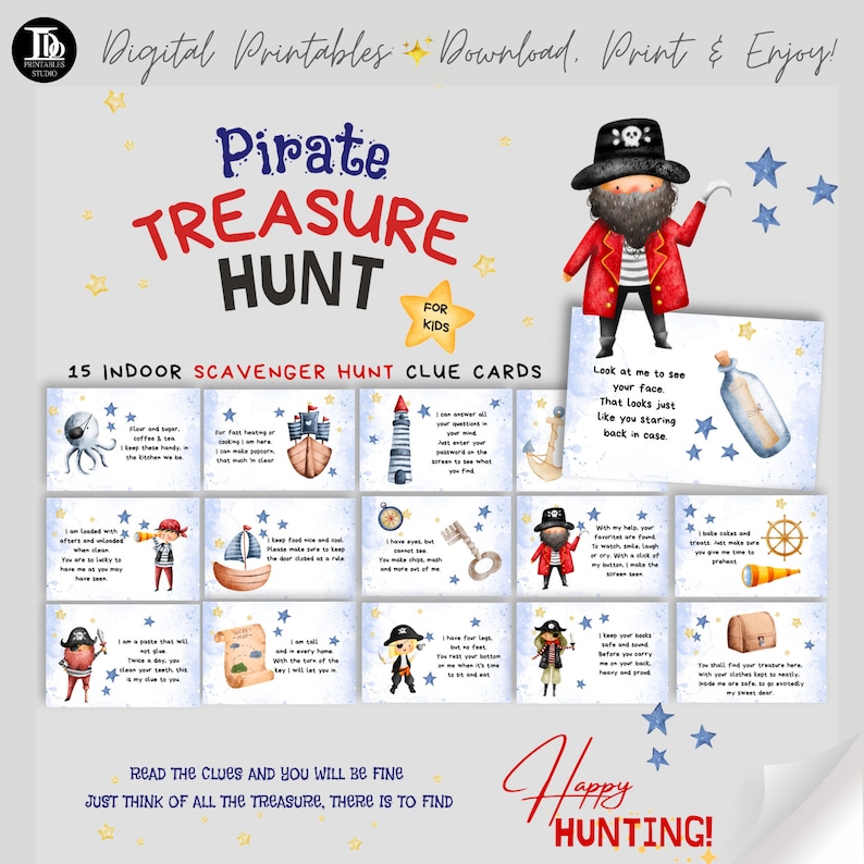 Pirate Treasure Hunt Game for Kids | Indoor Scavenger Hunt | Pirate ...
