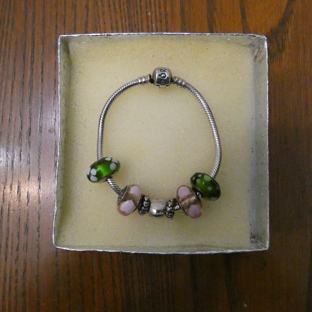 Vintage Pandora Bracelet With Glass Beads and Silver Heart - Etsy