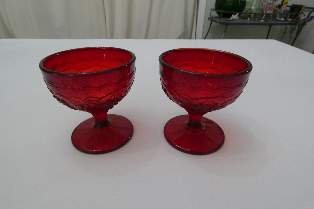 Two Vintage Imperial Glass Ruby Red Barware Dessert or Martini Drinking ...