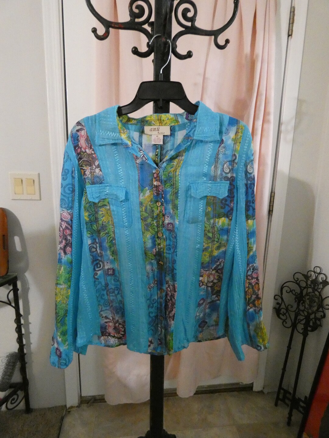 Vintage Anii by Natural Button Up, Long Sleeve, Light Weight, Blouse ...