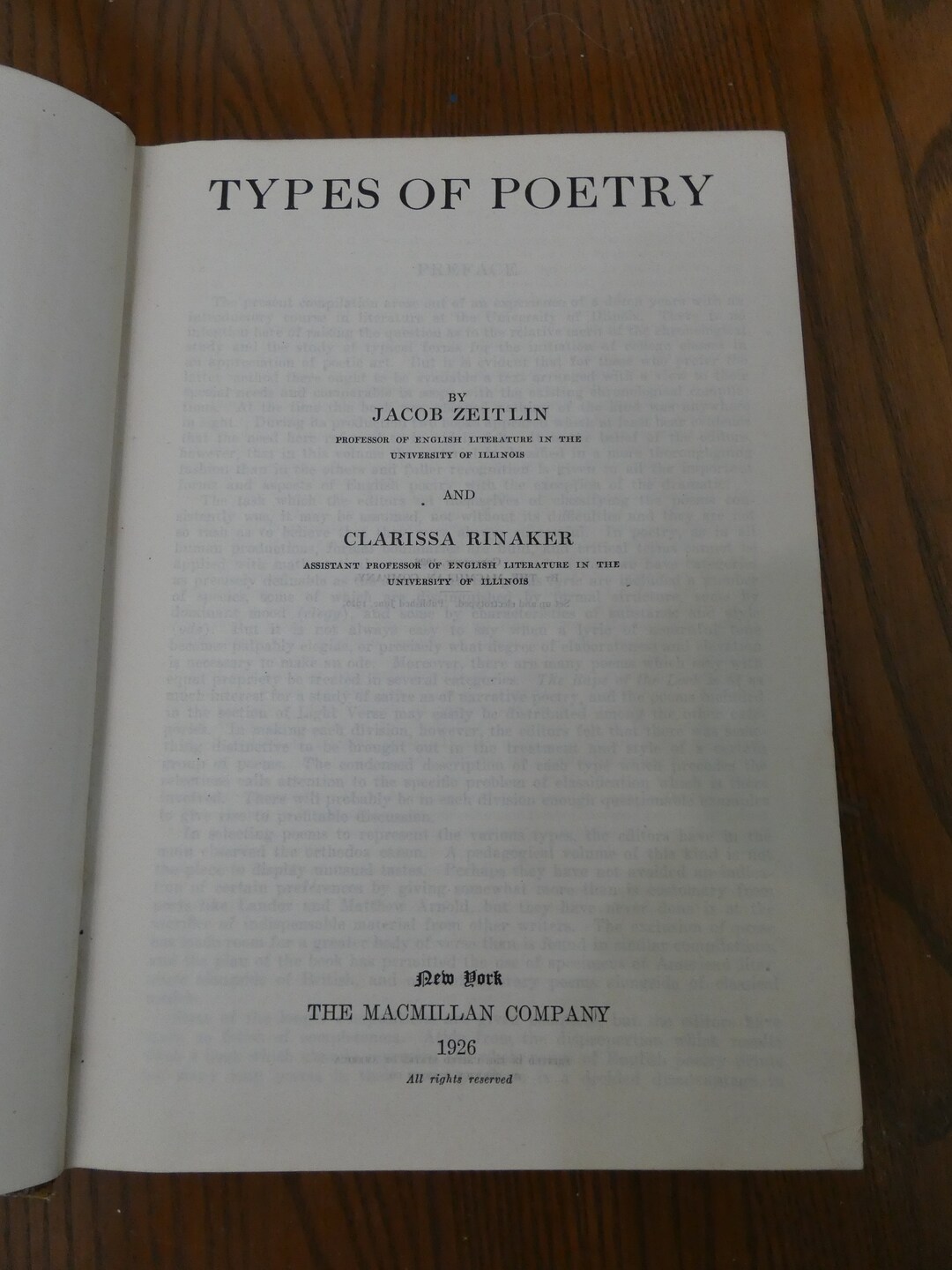 Vintage 1926 Hardback Book types of Poetry by Jacob Zeitlin and ...