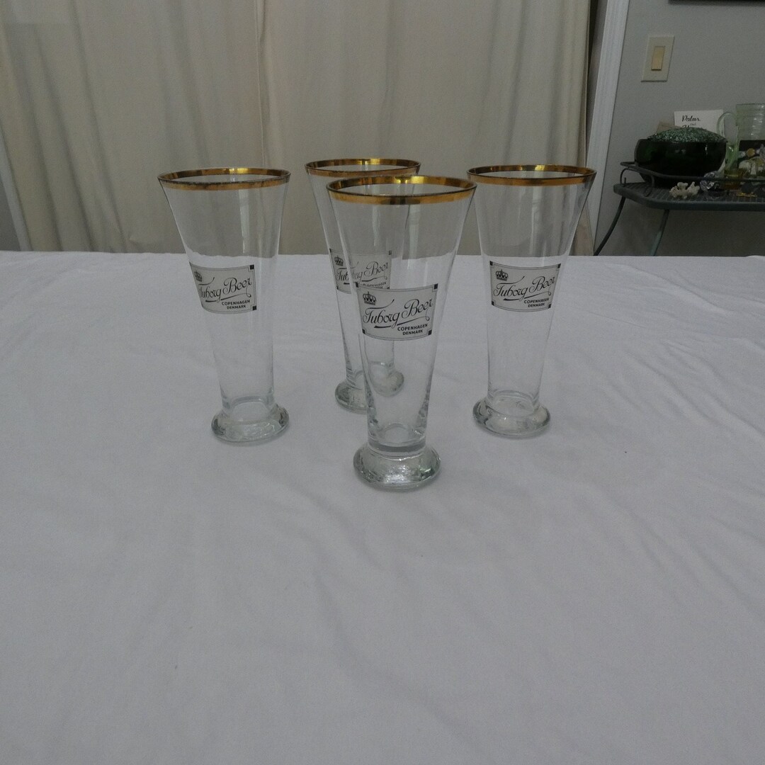 Set of Four Vintage, Mid Century, Crystal Gold Rim Beer Glasses or ...
