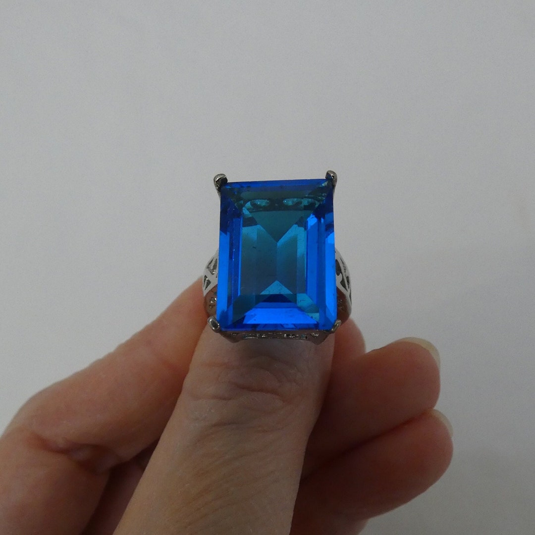 Vintage 925 Silver Chunky Statement Ring With Large Blue Stone Size 7.5 - Etsy