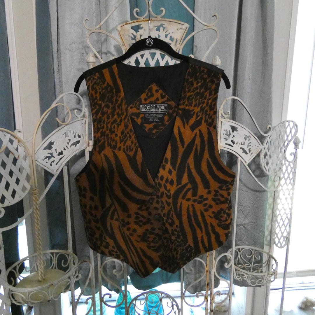 Vintage Agapo Collection Animal Print, Leather Vest With Metal Buttons ...