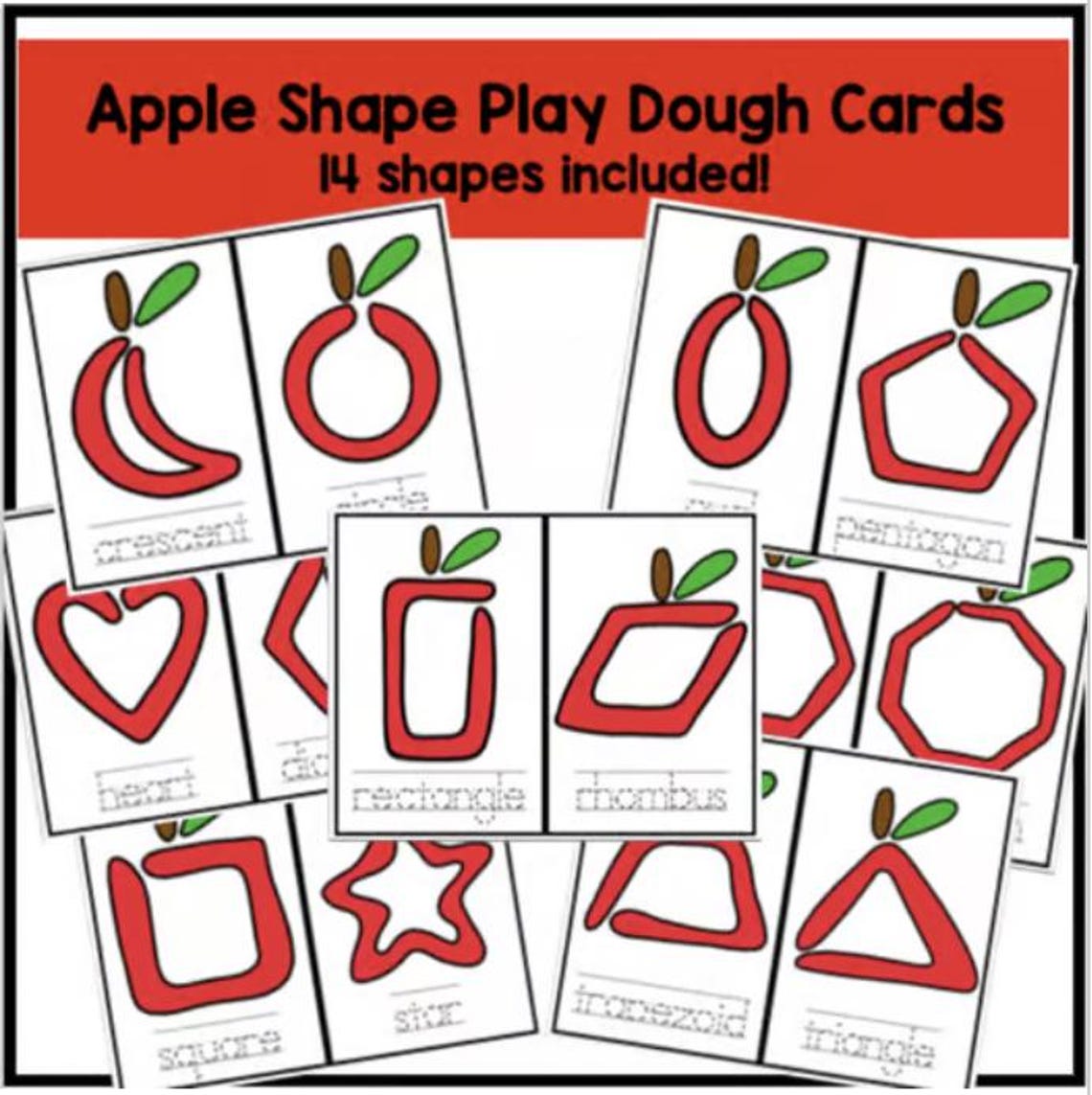 Apple Shapes Play Dough Mats, Apple Play Dough Mats, Apple Play Dough ...