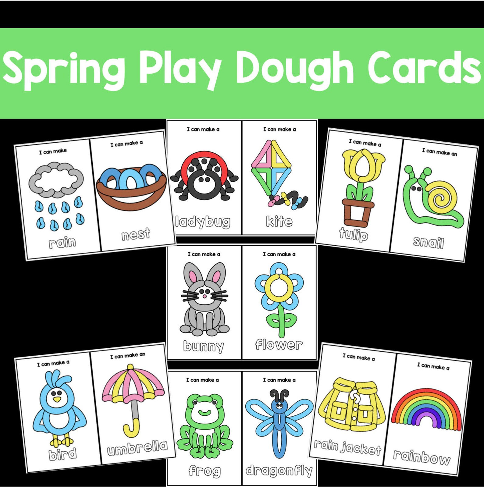 Spring Play Dough Cards, Spring Play Dough Mats, Spring Play Dough ...
