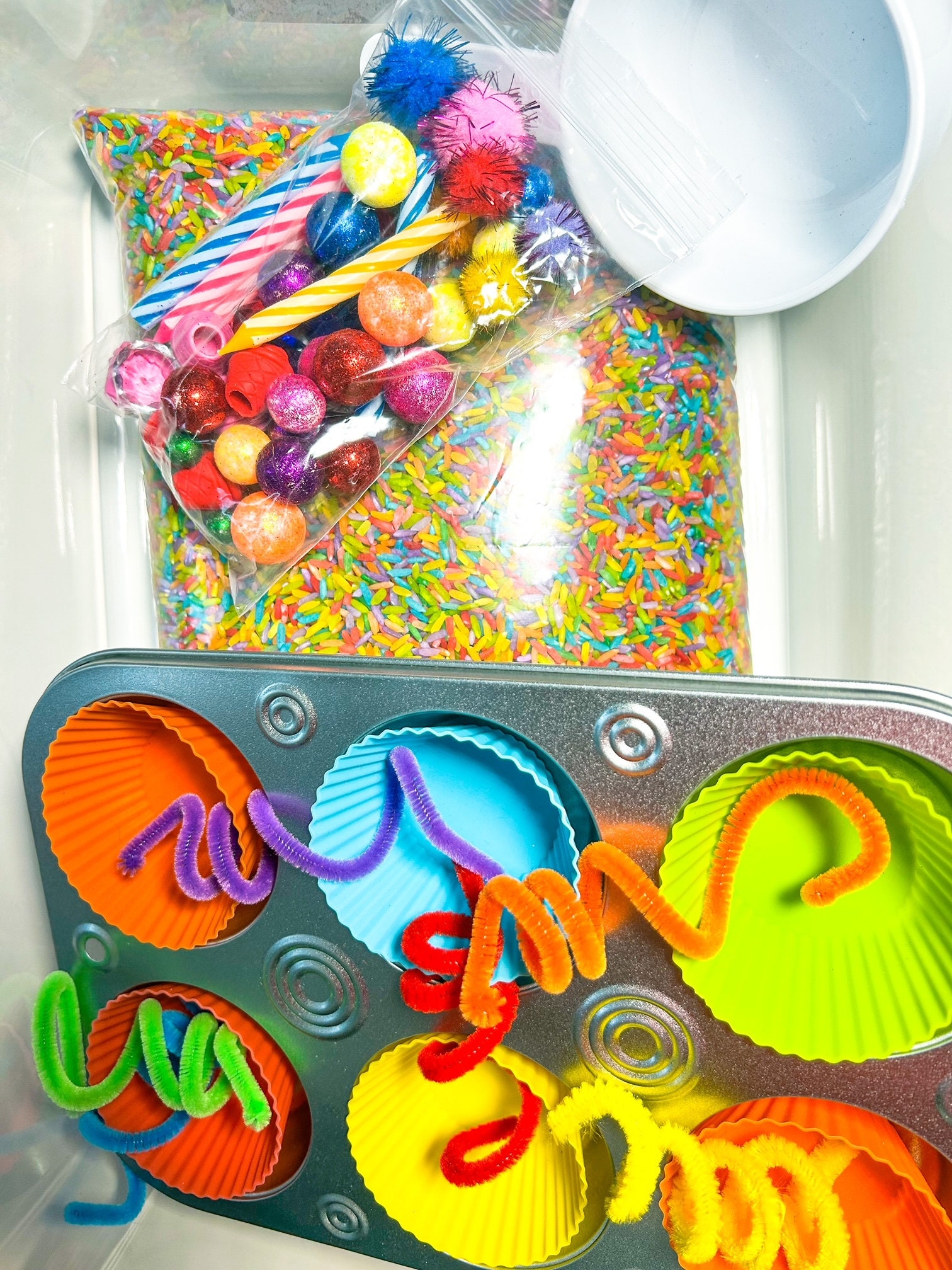 Baking Sensory Bin, Rainbow Baking Sensory, Rainbow Rice, Baking ...