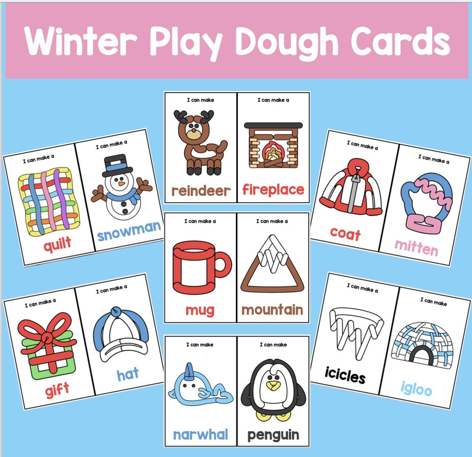 Winter Play Dough Cards, Winter Play Dough Mats, Winter Playdoh, Winter ...