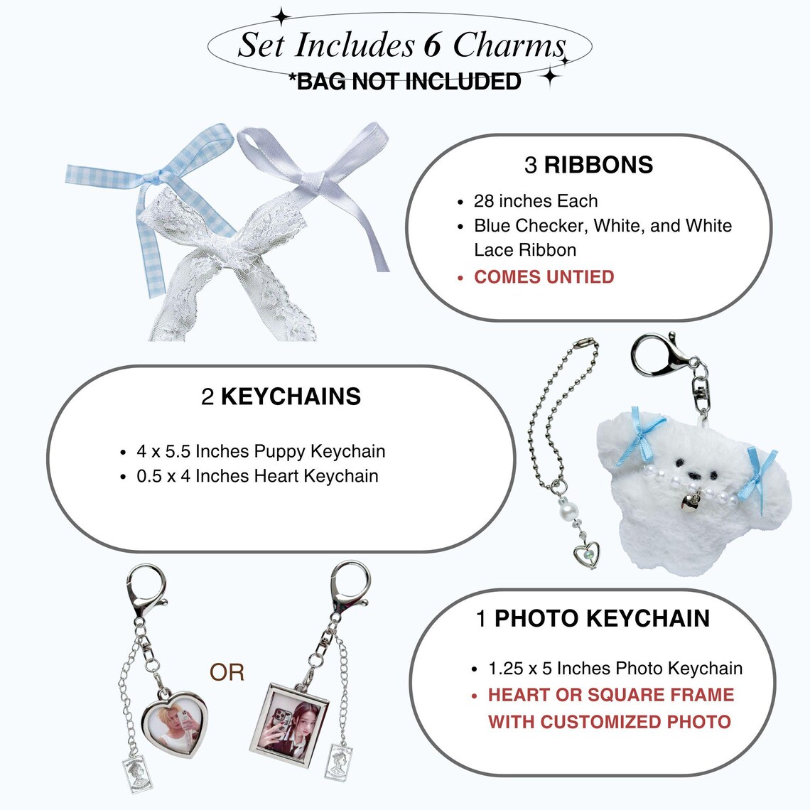 Keychain Set for Purses, Backpacks, Totes or Wallets | 6 Charms | Puppy ...