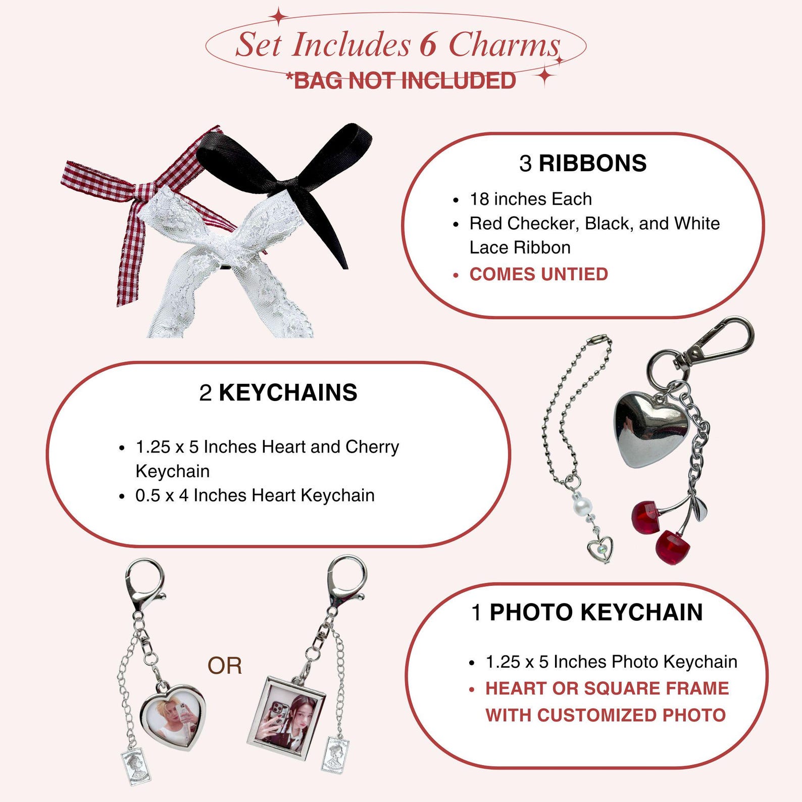 Keychain Set for Purses, Backpacks, Totes or Wallets | 6 Charms ...