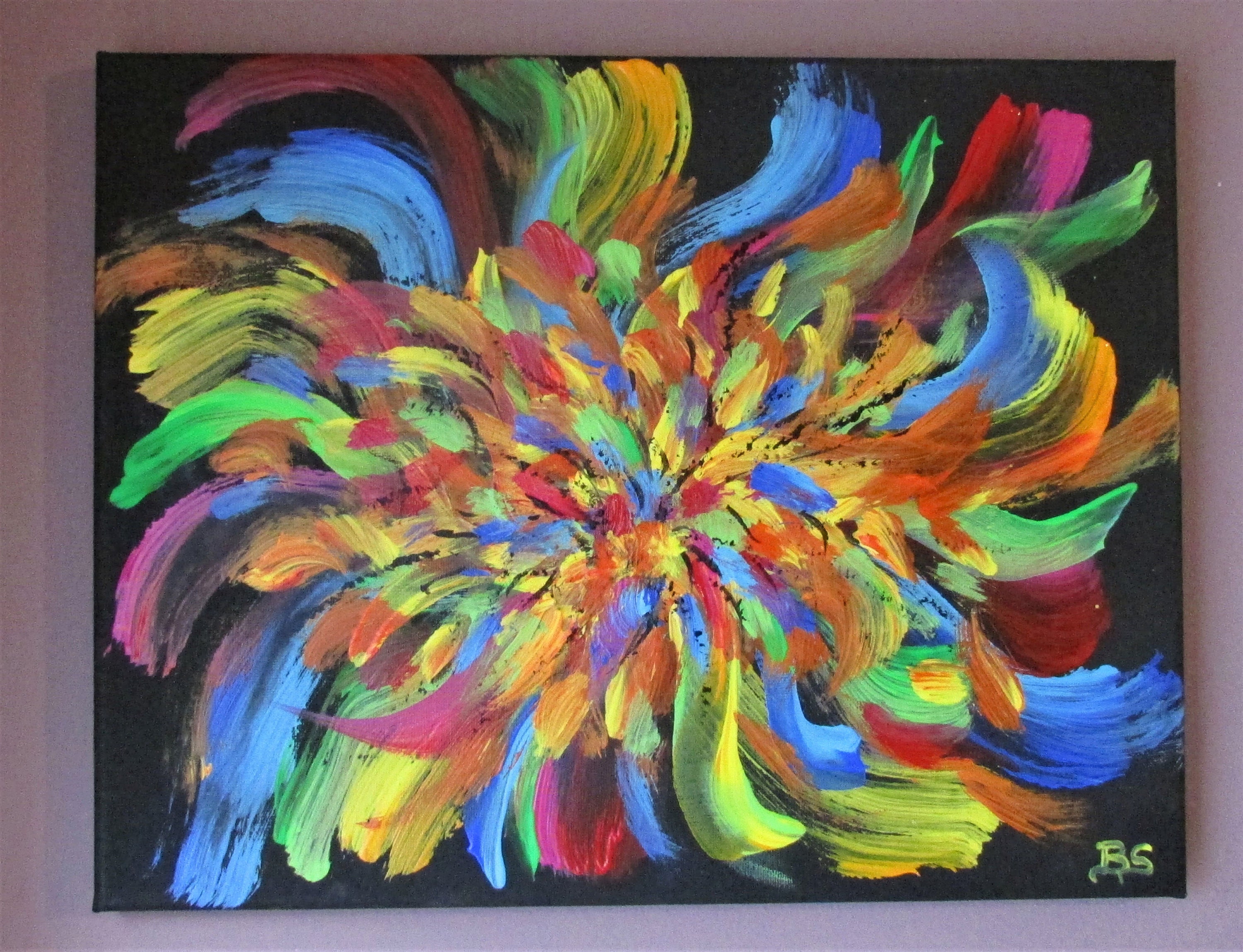 Original Abstract Acrylic Painting on Black Wrapped Canvas Colorburst ...