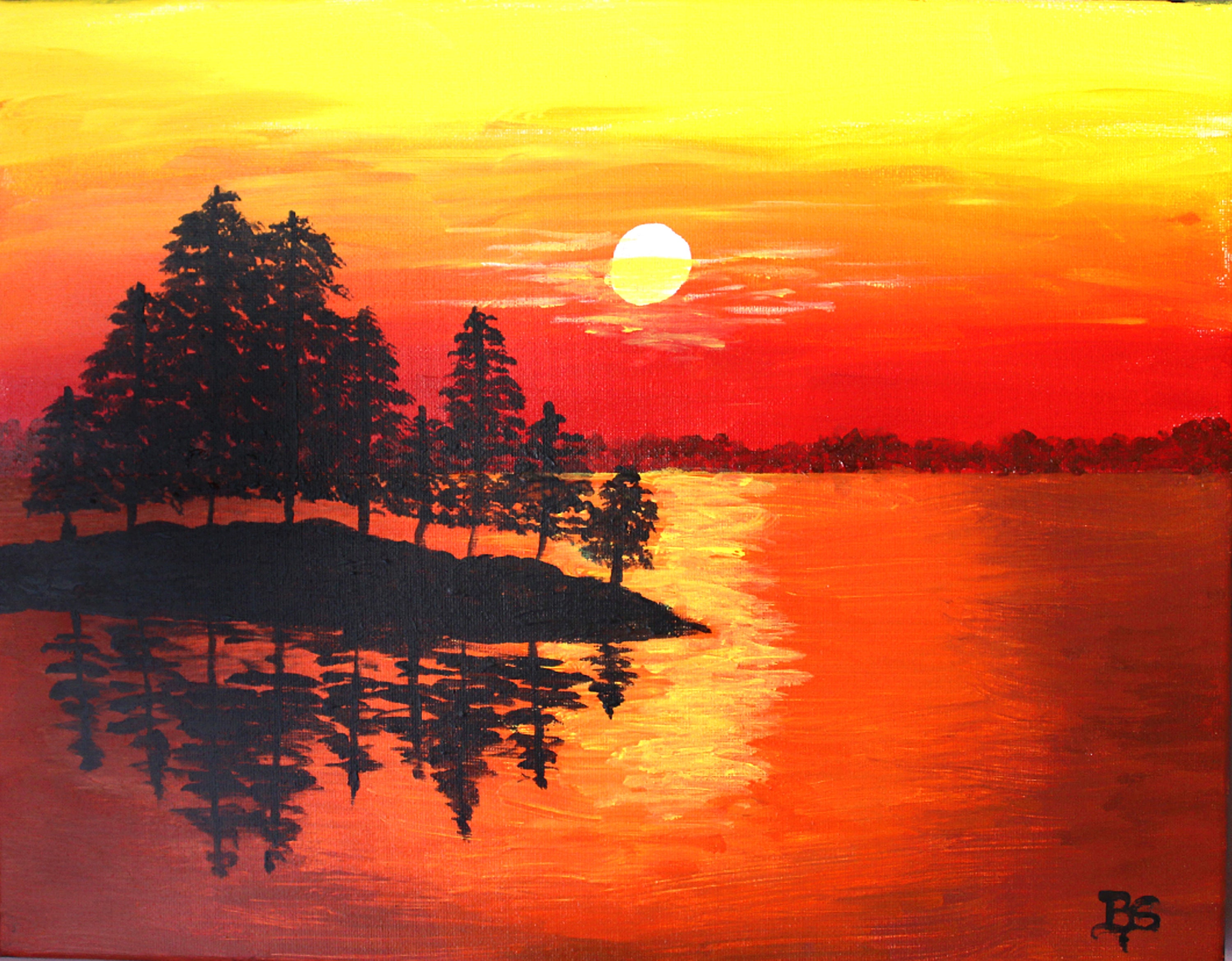 Lake Sunset Sun Setting Over Lake and Piney Island Somewhere in Maine ...