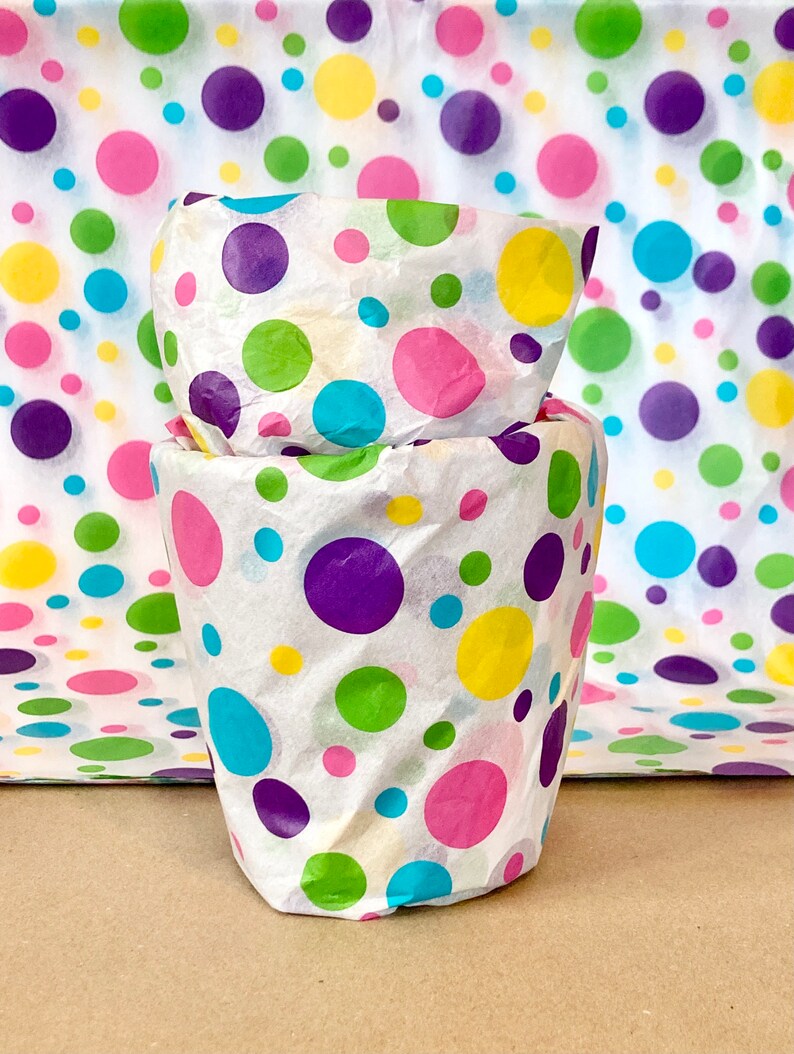 Multicoloured Polka Dot on White Tissue Paper Sheets, Luxury Wrapping ...