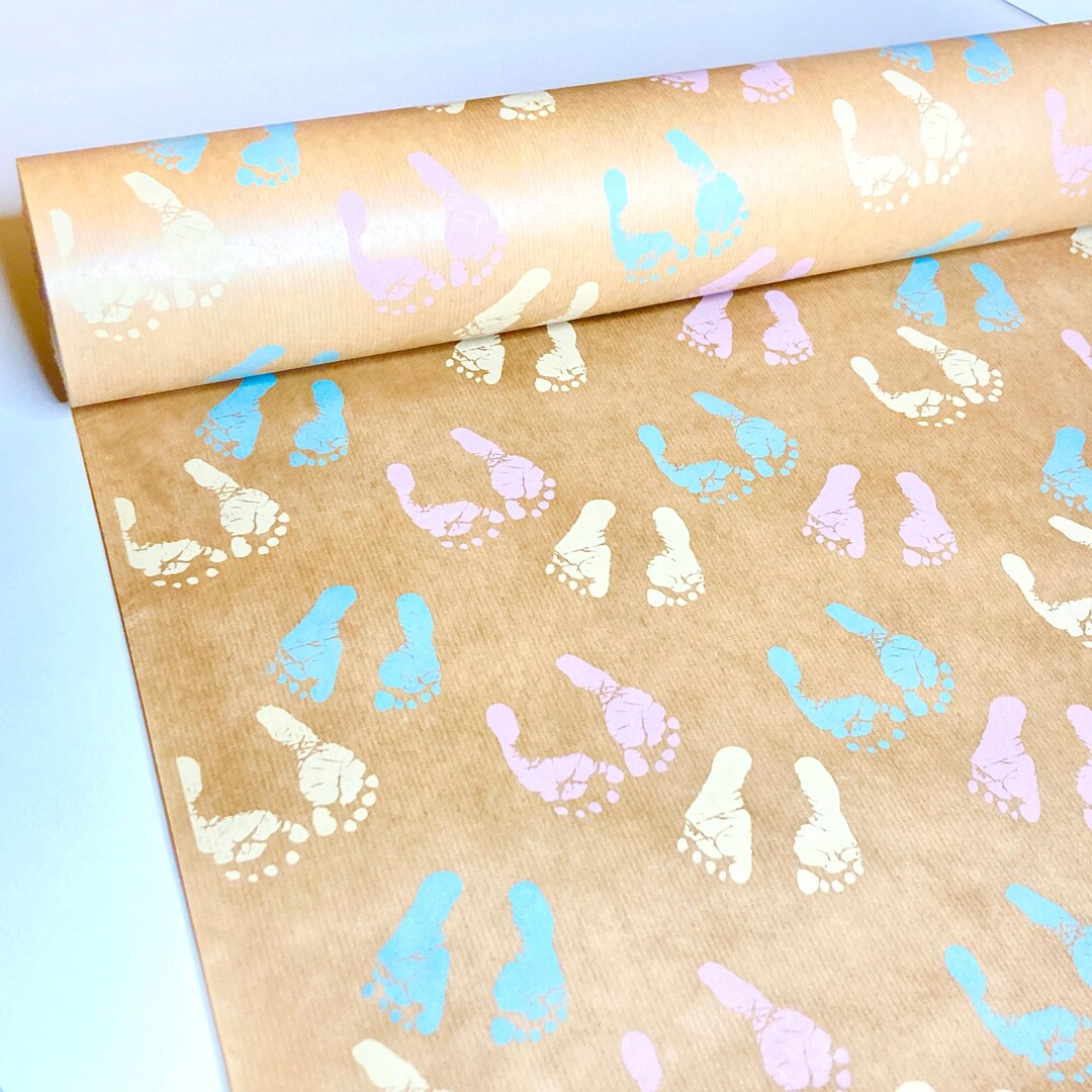 Baby Footprints-kraft Wrapping Paper-baby Gift Wrap-newborn-boy-girl ...