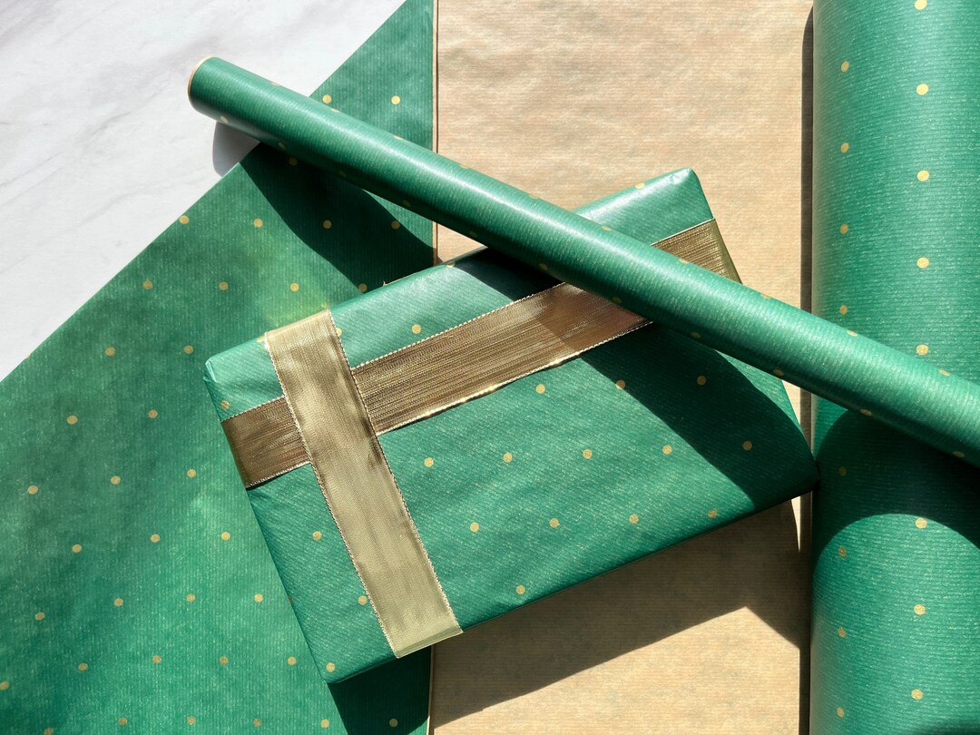 Green Gold Polka Dot Spot Wrapping Paper, Gift Wrapping Paper, Eco ...