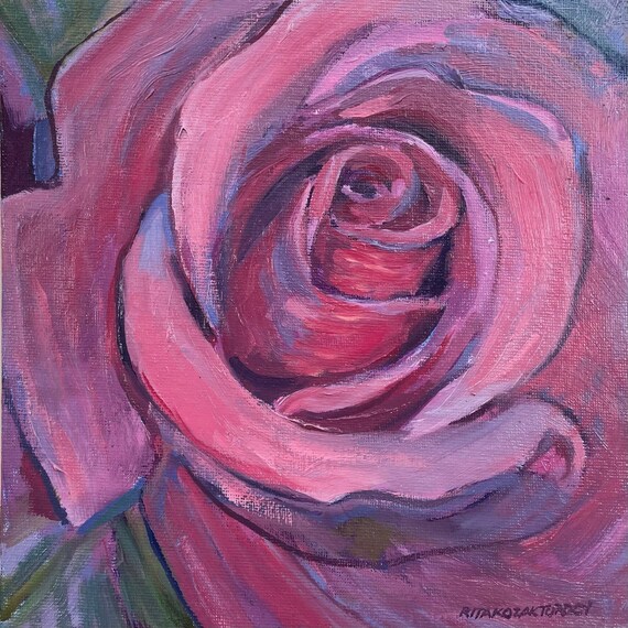 Single Pink Rose Oil Painting on Canvas Board - Etsy