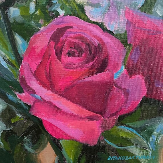 Red Rose Oil Painting on Canvas Board | Etsy