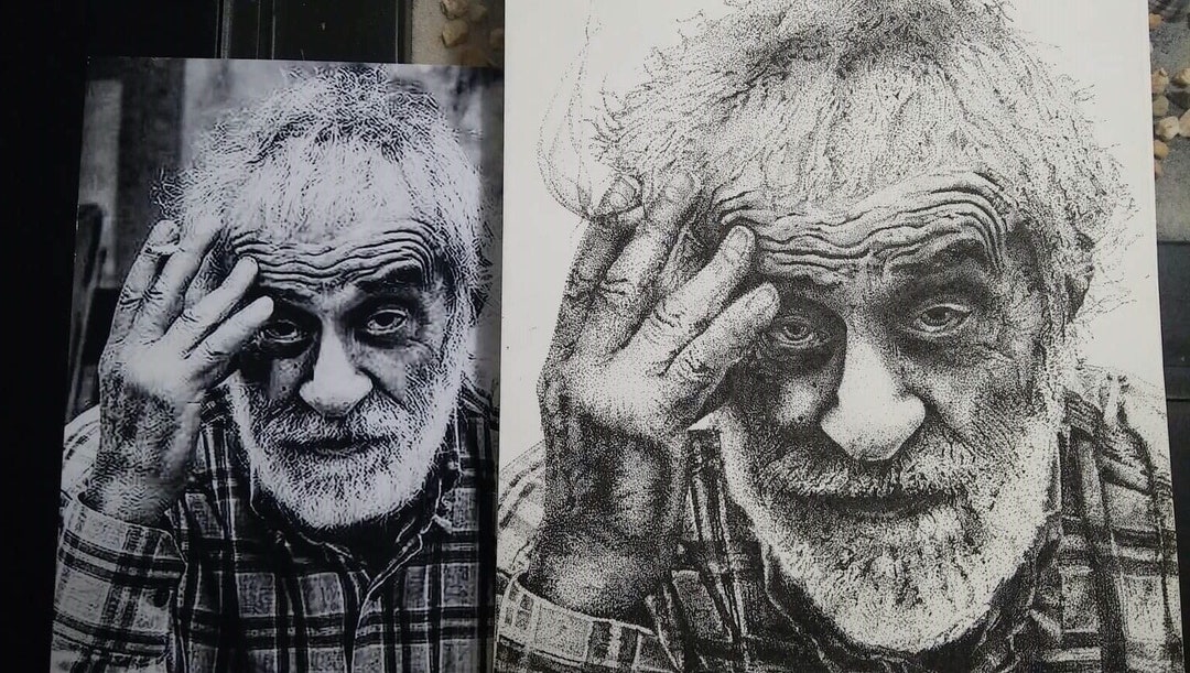 Pointillism Portrait With Ink - Etsy