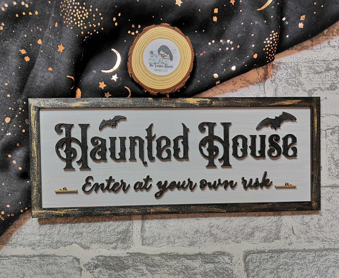 Hand Painted Gothic Haunted House Sign - Etsy