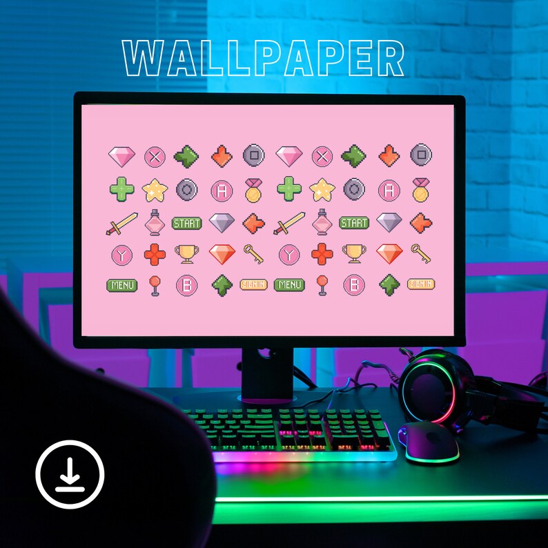 Retro Gaming Sprites Wallpaper, Digital Download - Etsy