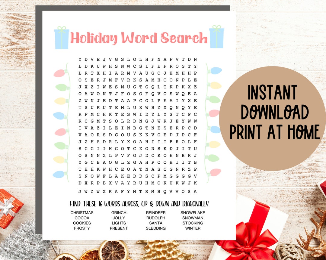 Christmas Word Search, Printable Christmas Game for Kids, PDF Digital ...