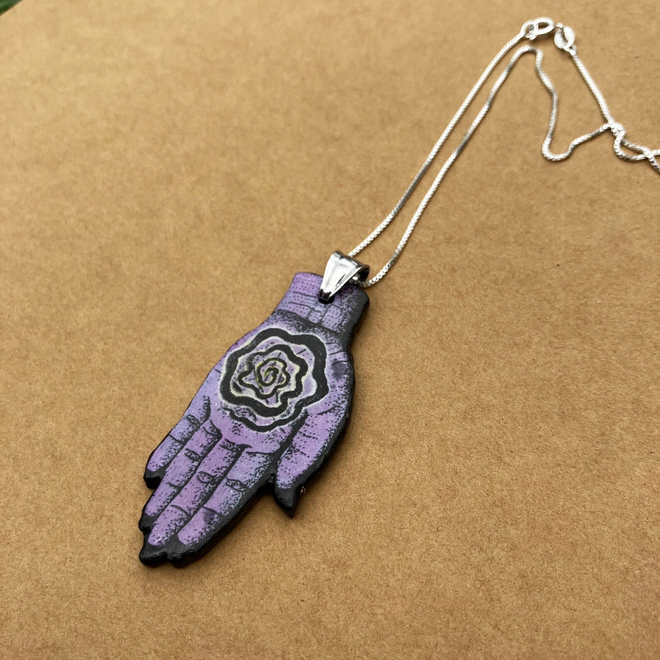 Hypno Hand Purple Resin Necklace - Etsy