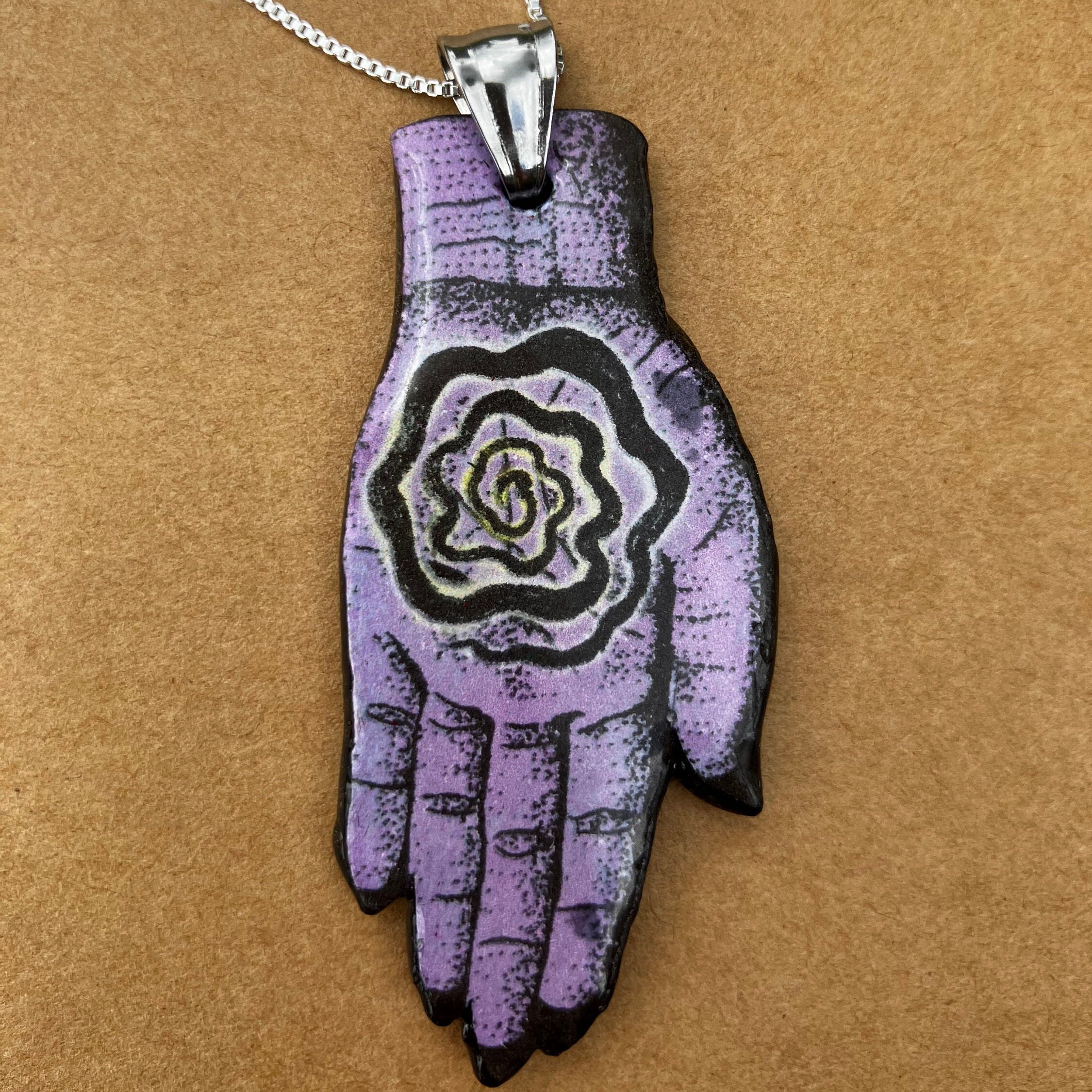 Hypno Hand Purple Resin Necklace - Etsy