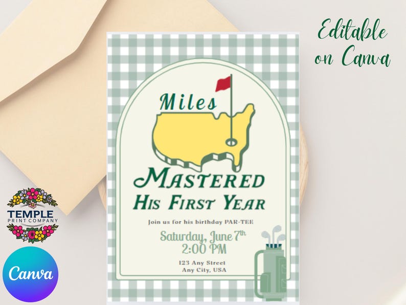 Golf Party Invitation, Mastered His First Year, Editable Digital Invite ...