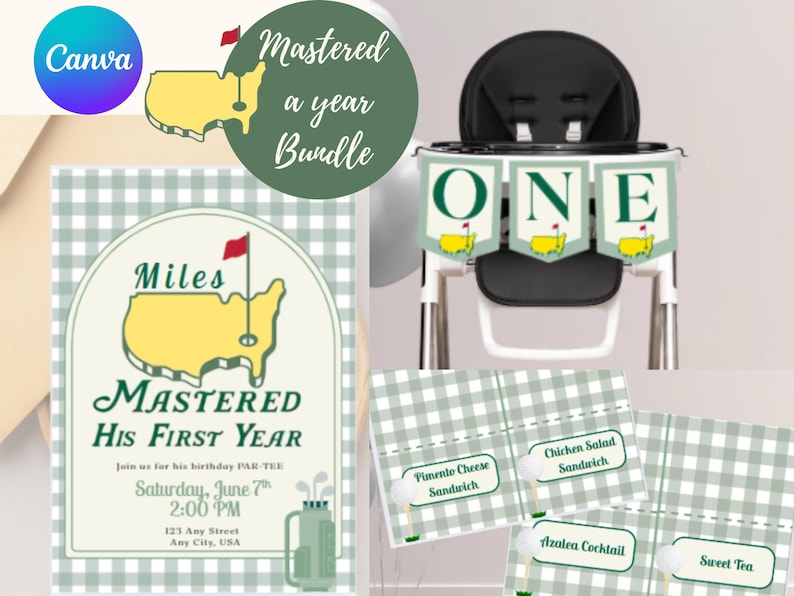 Golf Party Invitation, Mastered His First Year, Editable Digital Invite ...