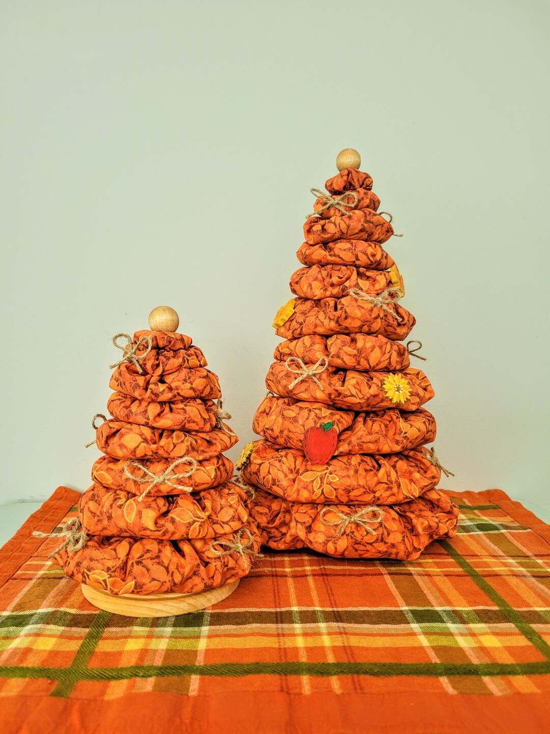 Fall Fabric Yo-yo Tree: Autumn Centerpiece With Wooden Ornaments - Etsy