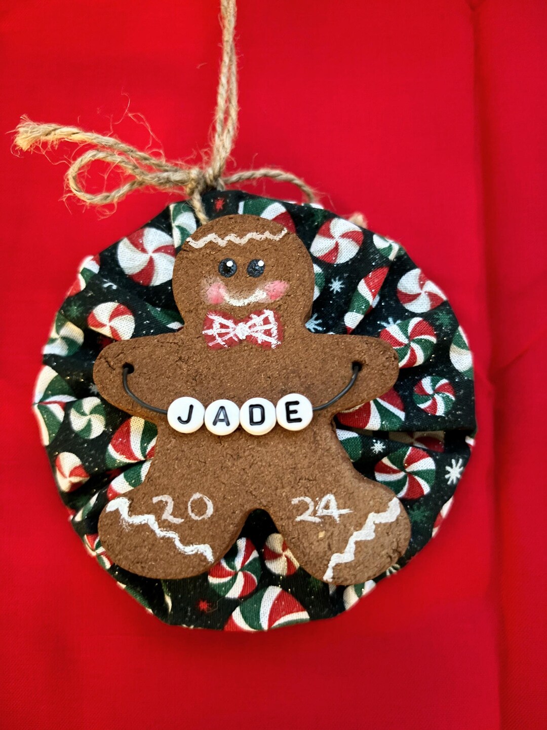 Personalized Gingerbread Man Ornament: Candy Fabric Yo-yo, Dated - Etsy