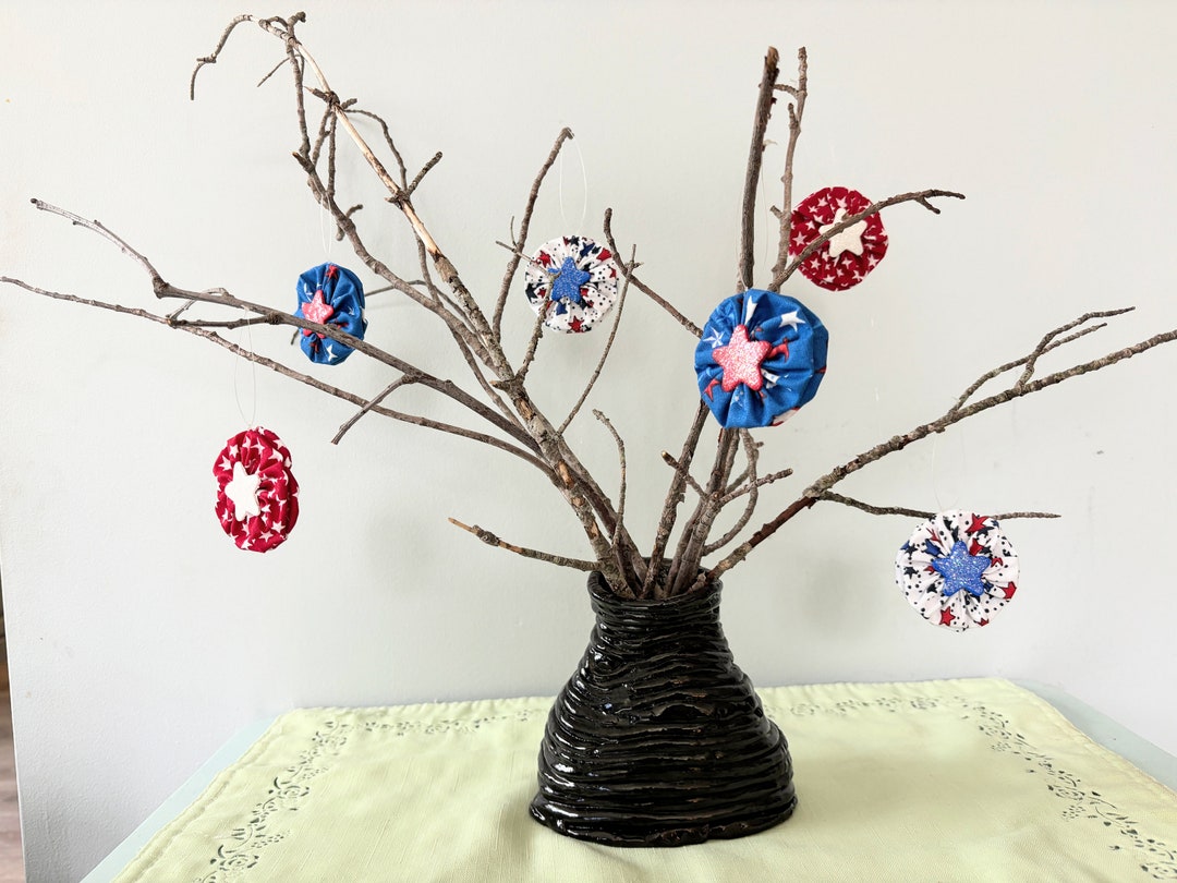 Patriotic Mini Yo-yo Ornaments: Mini USA Tree Decor, Set of 6 - Etsy