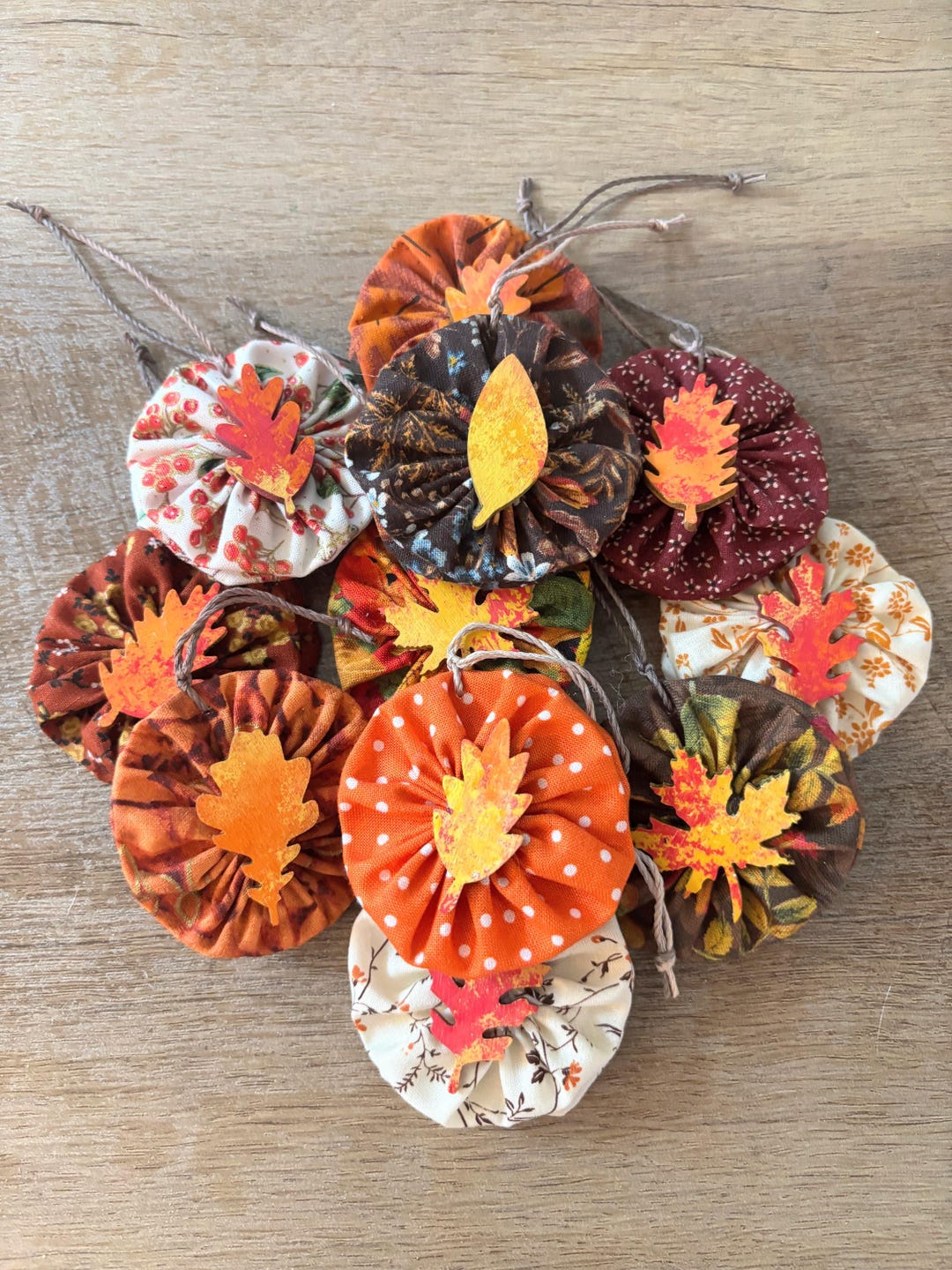 Fall Fabric Yo-yo Ornaments: Set of 6 or 12, Vintage Style - Etsy