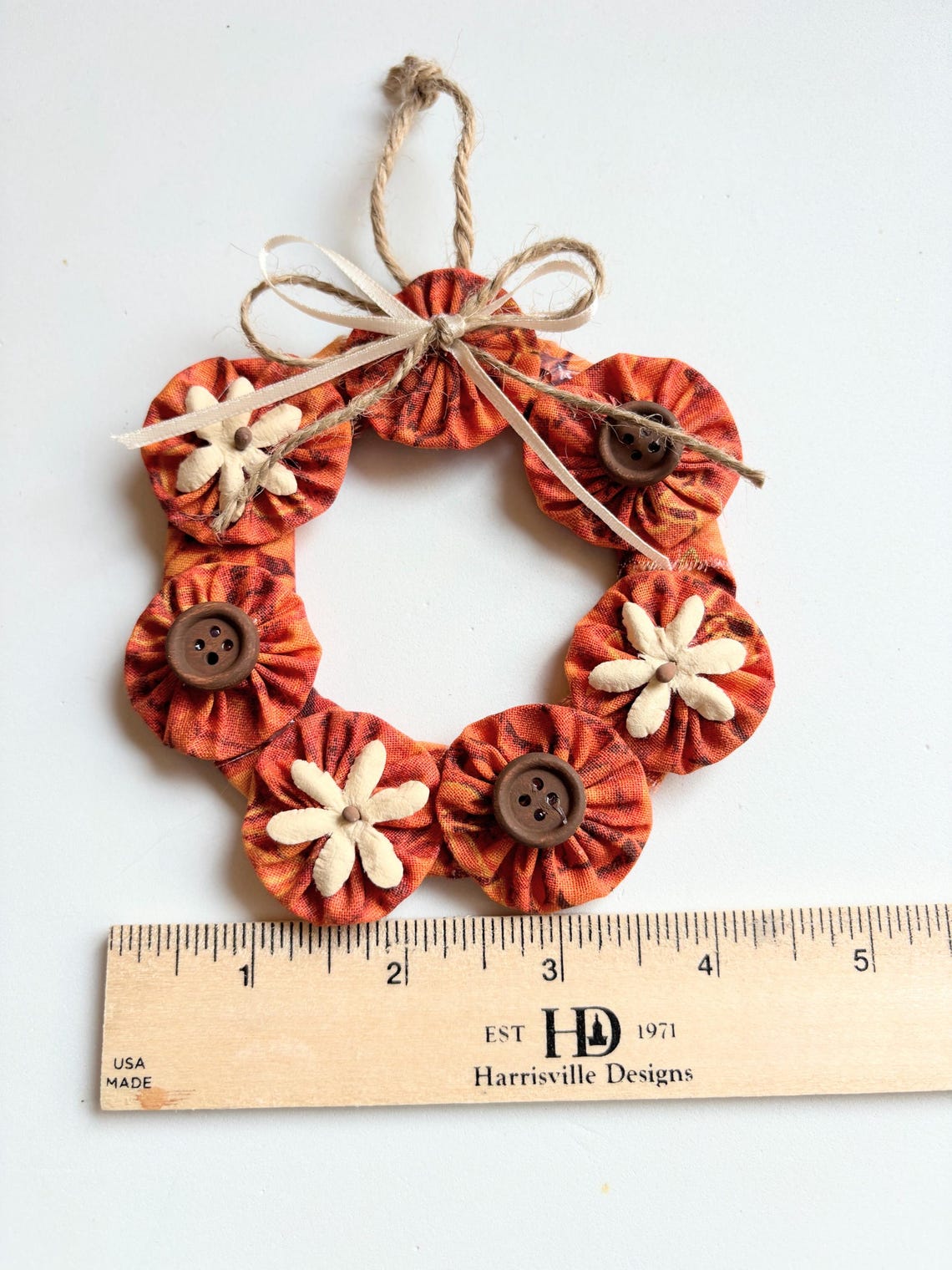 Small Fall Fabric Yo-yo Wreath: Rustic Autumn Decor - Etsy