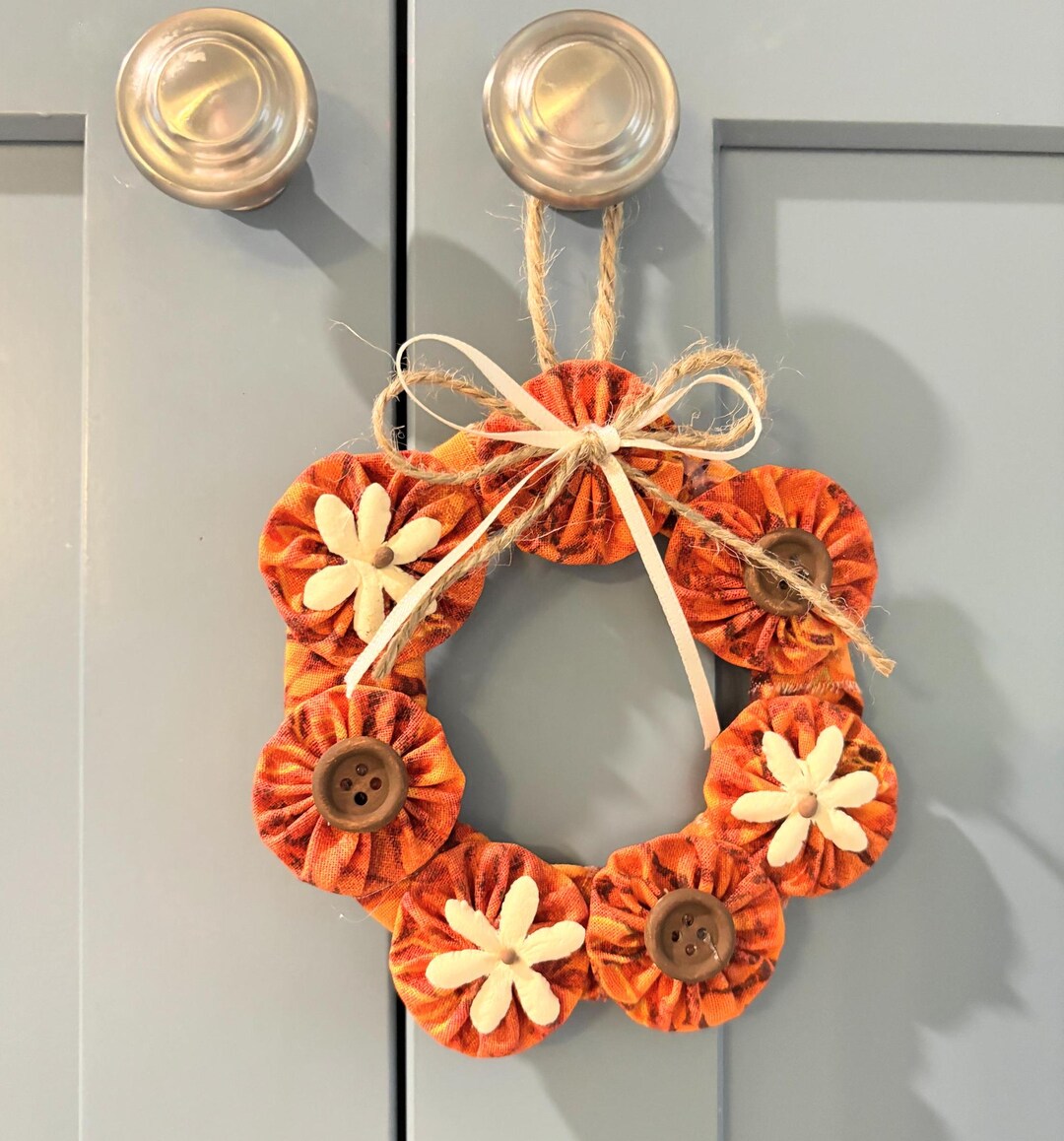 Little Fall Wreath, Little Rust Fall Wreath, Small Fall Yo-yo Wreath - Etsy