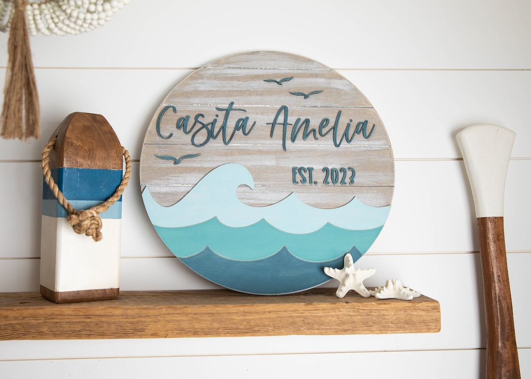Coastal Family Name Sign, Beach House Shiplap Decor - Etsy