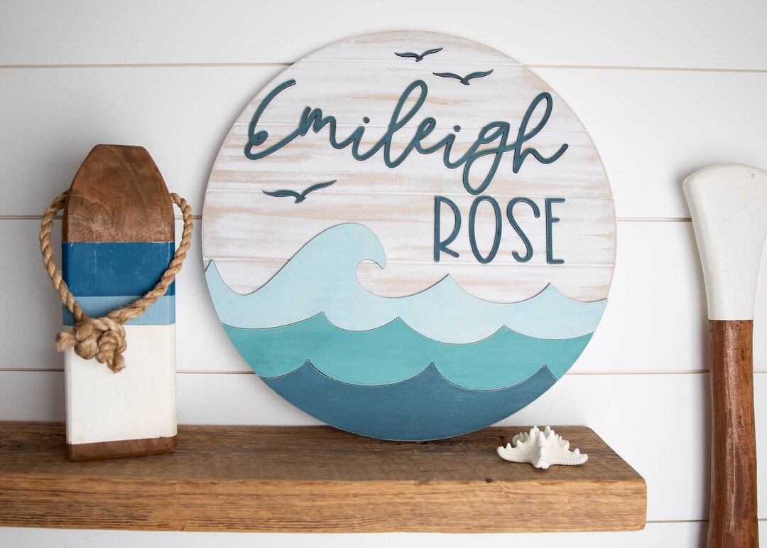 Nursery Coastal Wall Art, Beach House Decor, Last Name Sign, Beach ...